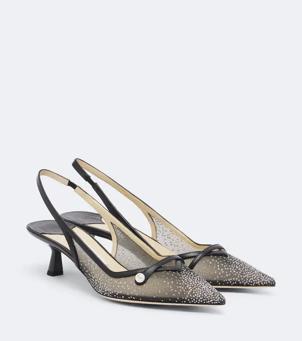 JIMMY CHOO Amita Embellished Mesh Slingback Pumps - Black