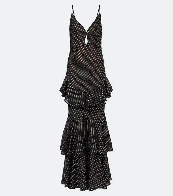 Johanna Ortiz Striped Tiered Silk-blend Gown
