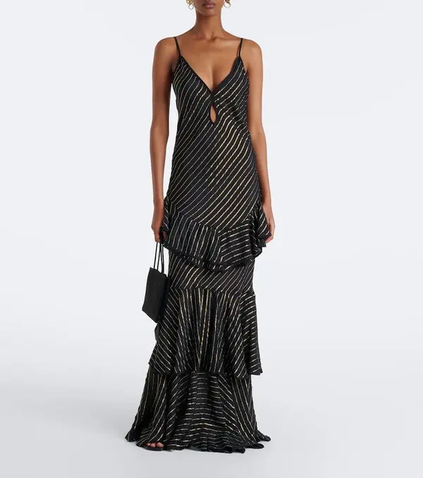 Johanna Ortiz Striped Tiered Silk-blend Gown