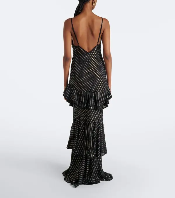 Johanna Ortiz Striped Tiered Silk-blend Gown