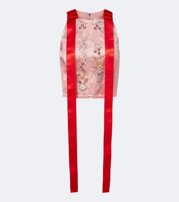 Erdem Bow-detail Embellished Satin Crop Top - Pink