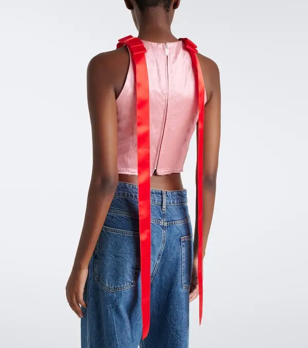 Erdem Bow-detail Embellished Satin Crop Top