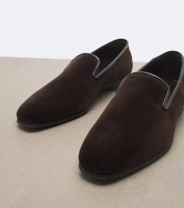 THE ROW Marc Leather-trimmed Velvet Loafers