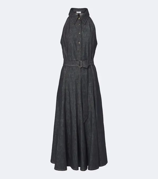 Brunello Cucinelli Monilli Belted Denim Polo Dress