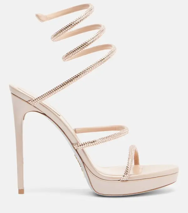Rene Caovilla Cleo Embellished Satin Sandals - Pink