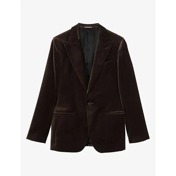 REISS Aspara Tailored-fit Stretch-velvet Blazer - Brown