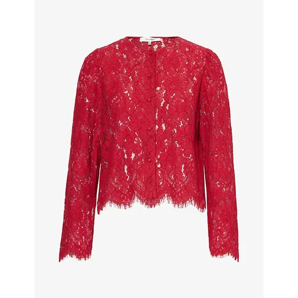 FRAME Scalloped-hem Lace Blouse