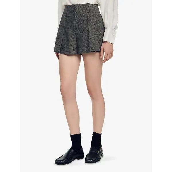 Sandro Houndstooth Wool-blend Shorts