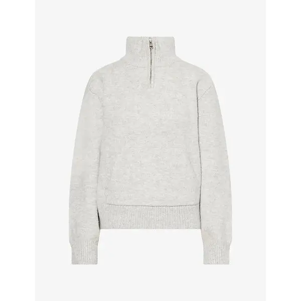 THE COUTURE CLUB Chenille Emblem Funnel-neck Knitted Jumper - Grey