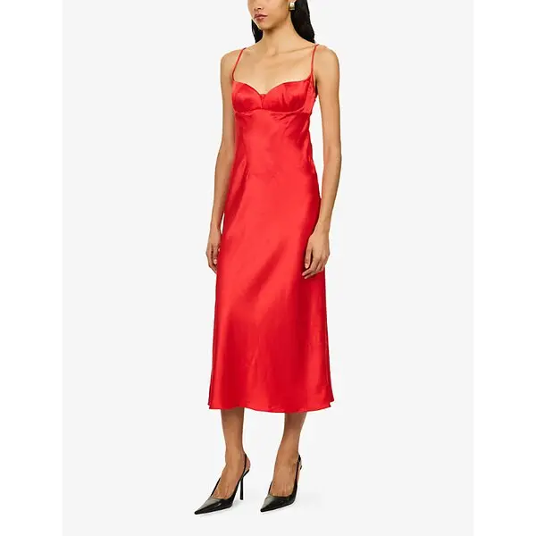 Anna October Sculpted Bodice Satin Midi Dress