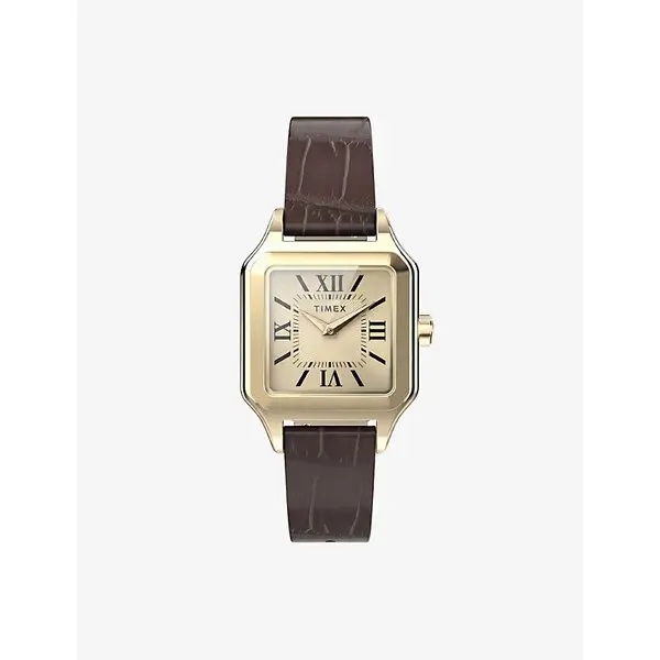 Timex® Addison 23mm Brass And Leather Strap Quartz Watch - Brown