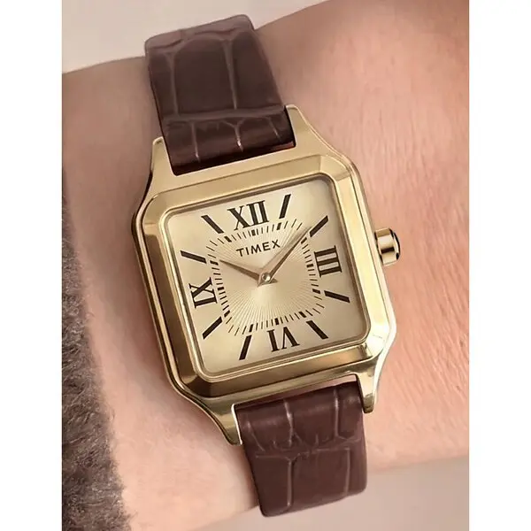 Timex® Addison 23mm Brass And Leather Strap Quartz Watch