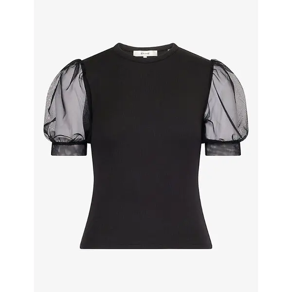 FRAME Tulle-sleeve Stretch-woven Top