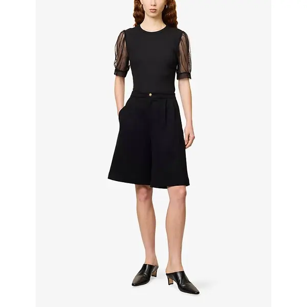FRAME Tulle-sleeve Stretch-woven Top
