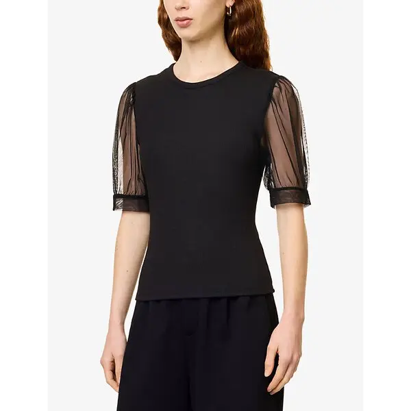 FRAME Tulle-sleeve Stretch-woven Top