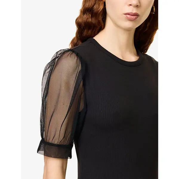 FRAME Tulle-sleeve Stretch-woven Top