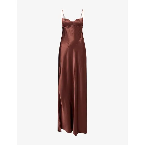 Anna October Norma Sculpted Satin Maxi Dress - Brown