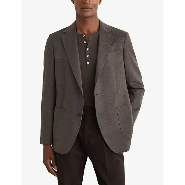 REISS Badge Checked Gilet-insert Wool-blend Blazer