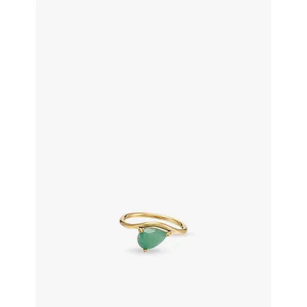 INDIGO LUNE Pia Gemstone 18ct Gold-plated Stainless Steel Ring - Jade