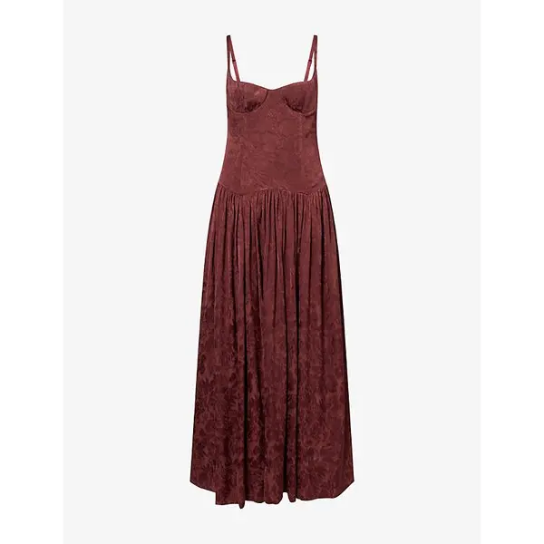 Anna October Antoinette Bodice Satin Midi Dress - Brown