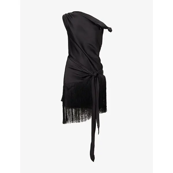 Anna October Batty Draped Satin Mini Dress - Black
