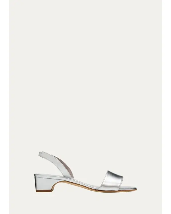Manolo Blahnik 30mm Patobarnu Metallic Leather Slingback Sandals - Silver