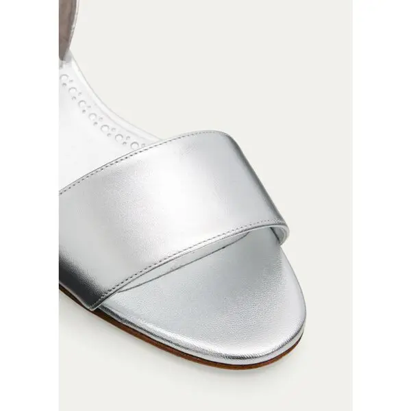 Manolo Blahnik 30mm Patobarnu Metallic Leather Slingback Sandals - Silver