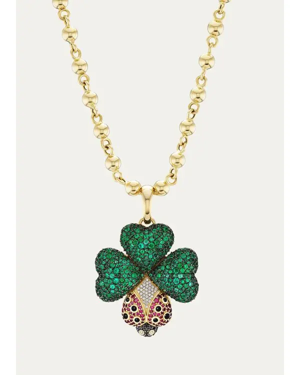 GRACE WINFREY 18k Clover Heart Ladybug Pendant Necklace - Green