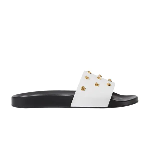 Versace Medusa Stud Leather Slide - White