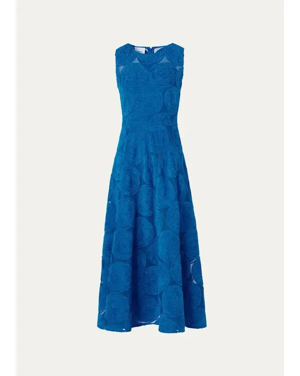 Akris Chenille Dot Embroidered Sleeveless Midi Dress
