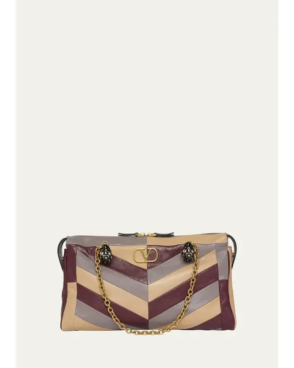 Valentino Garavani Panthea Medium Chevron Leather Shoulder Bag