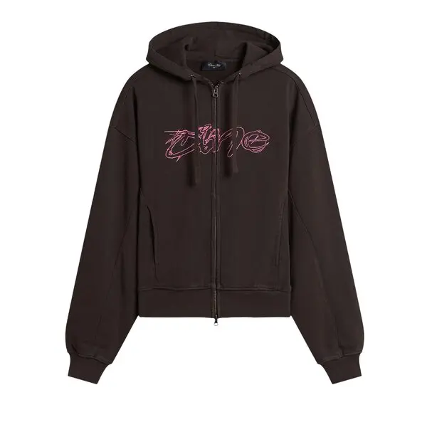 DIME Distressed Terry Zip Hoodie 'acid - Brown