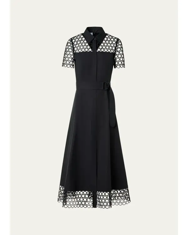 Akris Dot Eyelet Short-sleeve Cotton Poplin Midi Shirtdress - Black