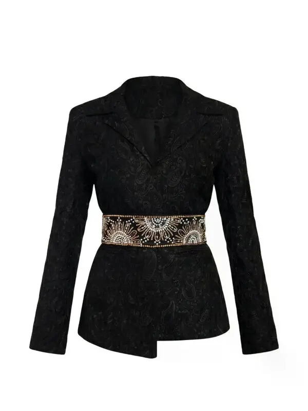 INTERNATIONAL APPEAL Paisley-textured Belted Blazer