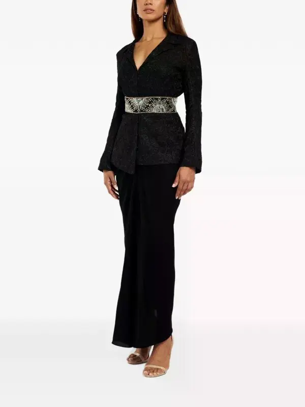 INTERNATIONAL APPEAL Paisley-textured Belted Blazer