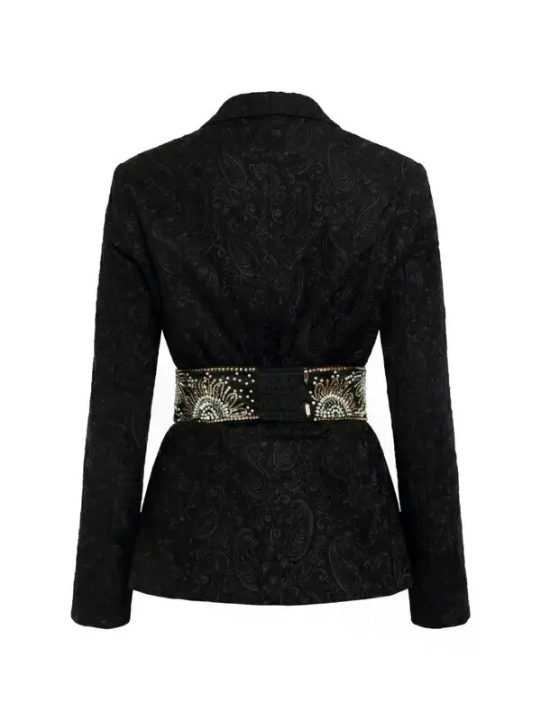 INTERNATIONAL APPEAL Paisley-textured Belted Blazer