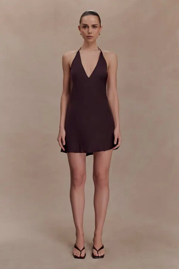 Meshki Regina Halter Lace And Satin Mini Dress