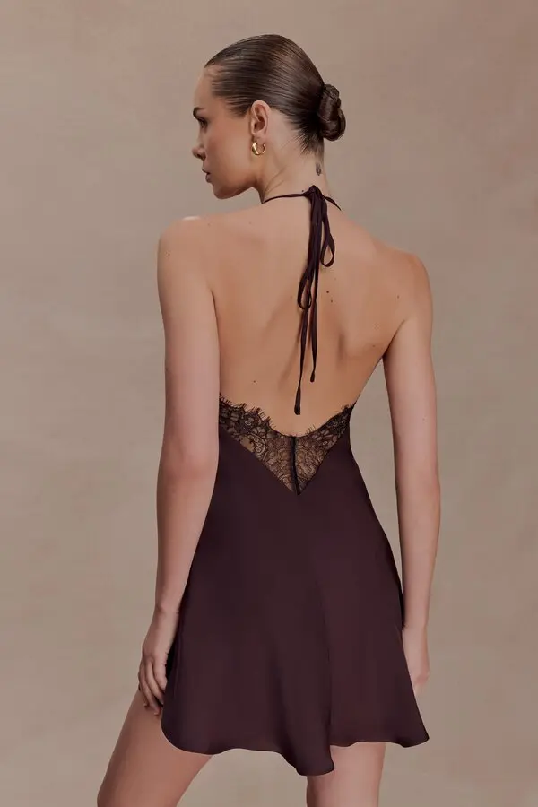 Meshki Regina Halter Lace And Satin Mini Dress