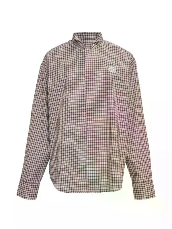 BONBOM Check-pattern Logo-embroidered Shirt - Red