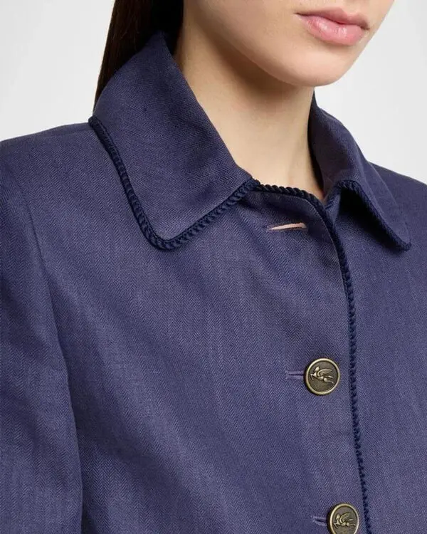 Etro Short-sleeve Cotton Herringbone Lady Jacket - Blue