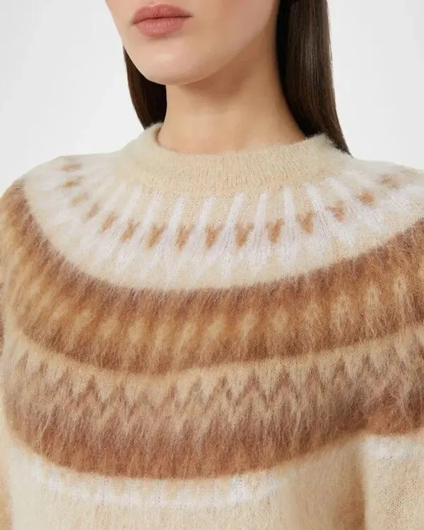 Max Mara Fuzzy Fair Isle Crewneck Sweater - Ecru