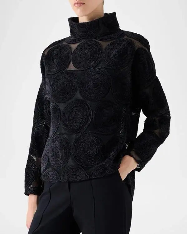 Akris Chenille Dot Embroidered Long-sleeve Blouse - Black