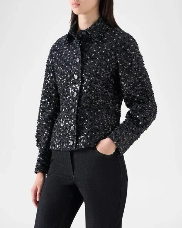 Akris Starry Sequined Denim Jacket - Black Denim