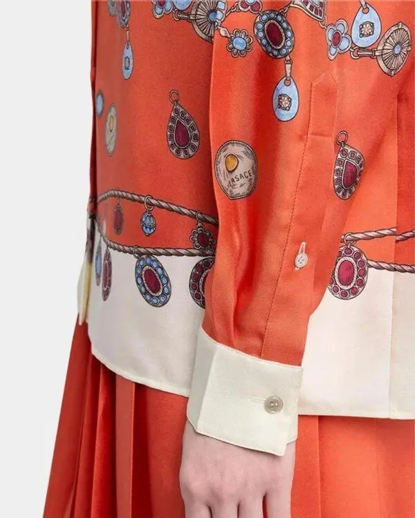 Versace Printed Silk Twill Shirt - Orange
