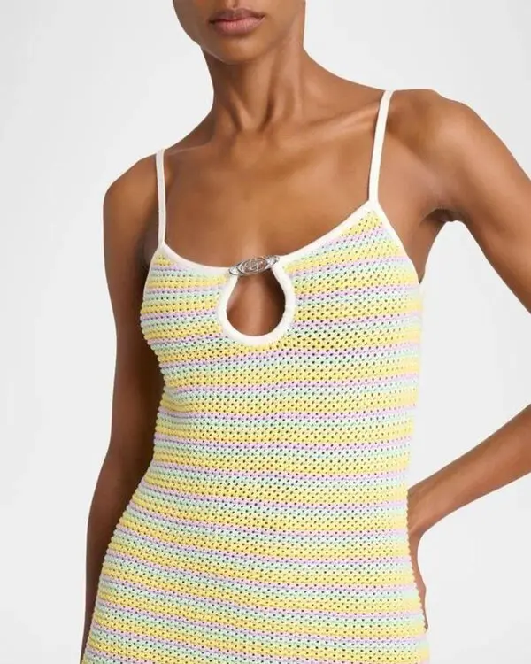 Casablanca Bourgeois Striped Crochet Knit Mini Dress