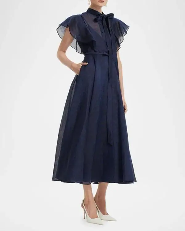 LEO LIN Elsie Belted Flutter-sleeve Midi Dress
