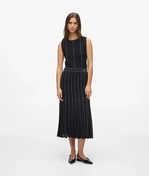 Karl Lagerfeld Contrast Stitch Pleated Skirt