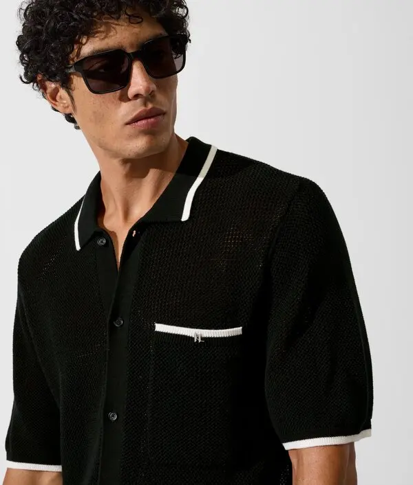 Karl Lagerfeld Contrast Collar Crochet Shirt