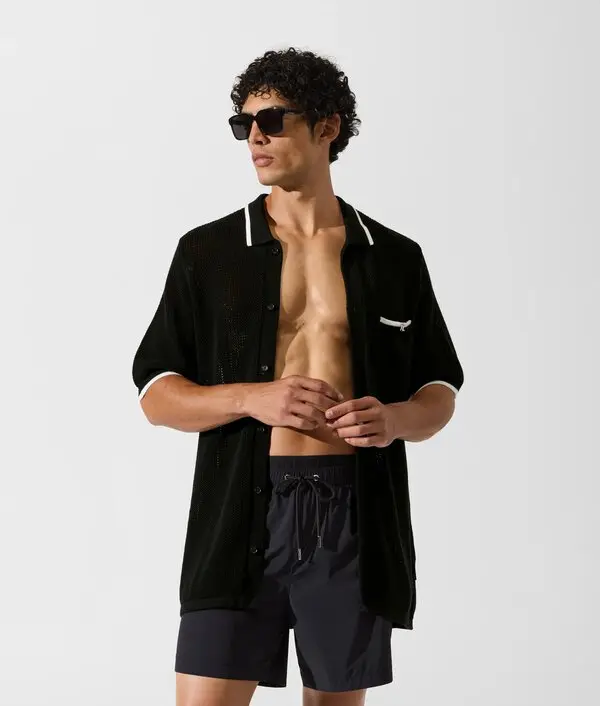 Karl Lagerfeld Contrast Collar Crochet Shirt - Black