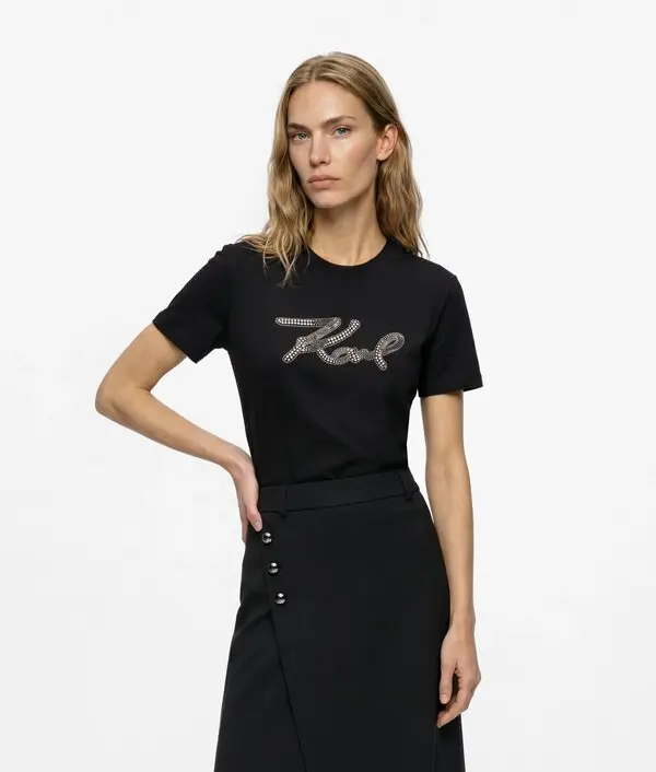Karl Lagerfeld Signature Rhinestone T-shirt - Black